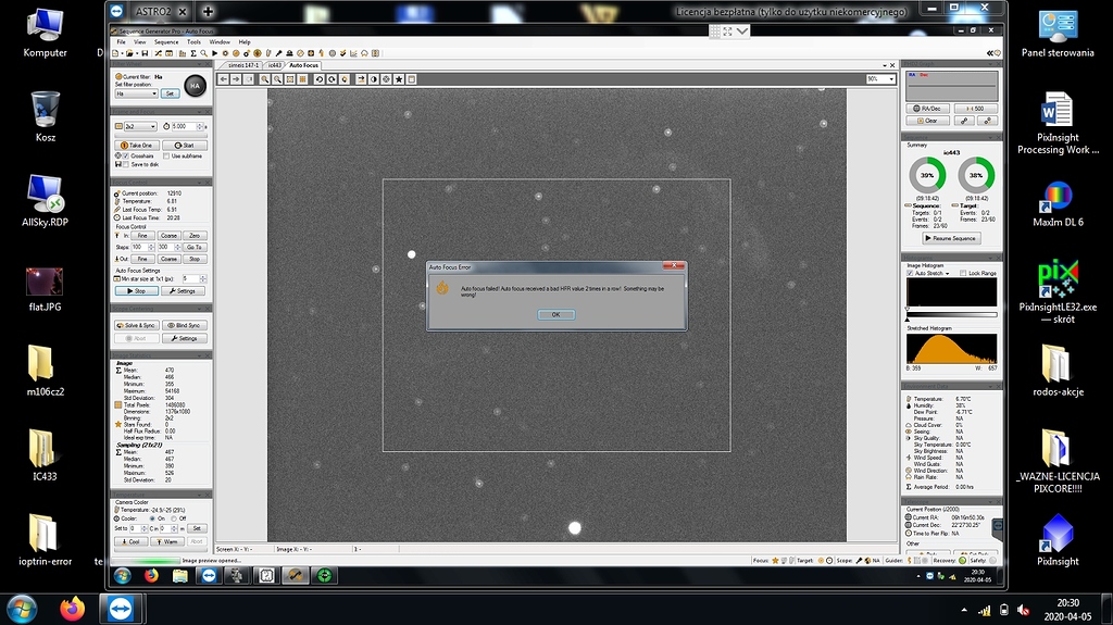 Autofocus - bad HFR value - Auto Focus - Main Sequence Software