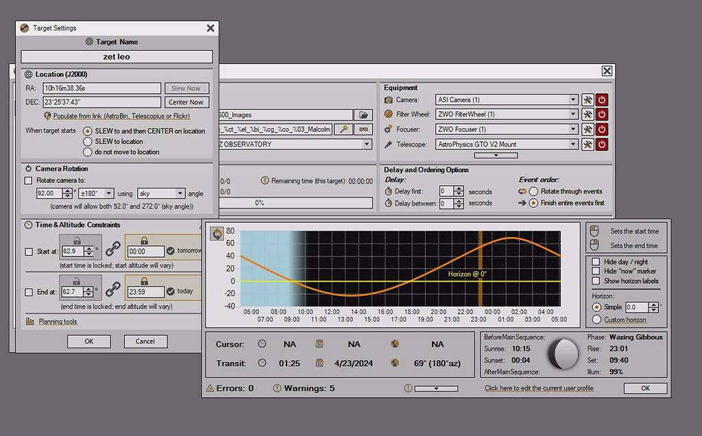 UTC planning tool display question - SGPro Support - Main Sequence Software