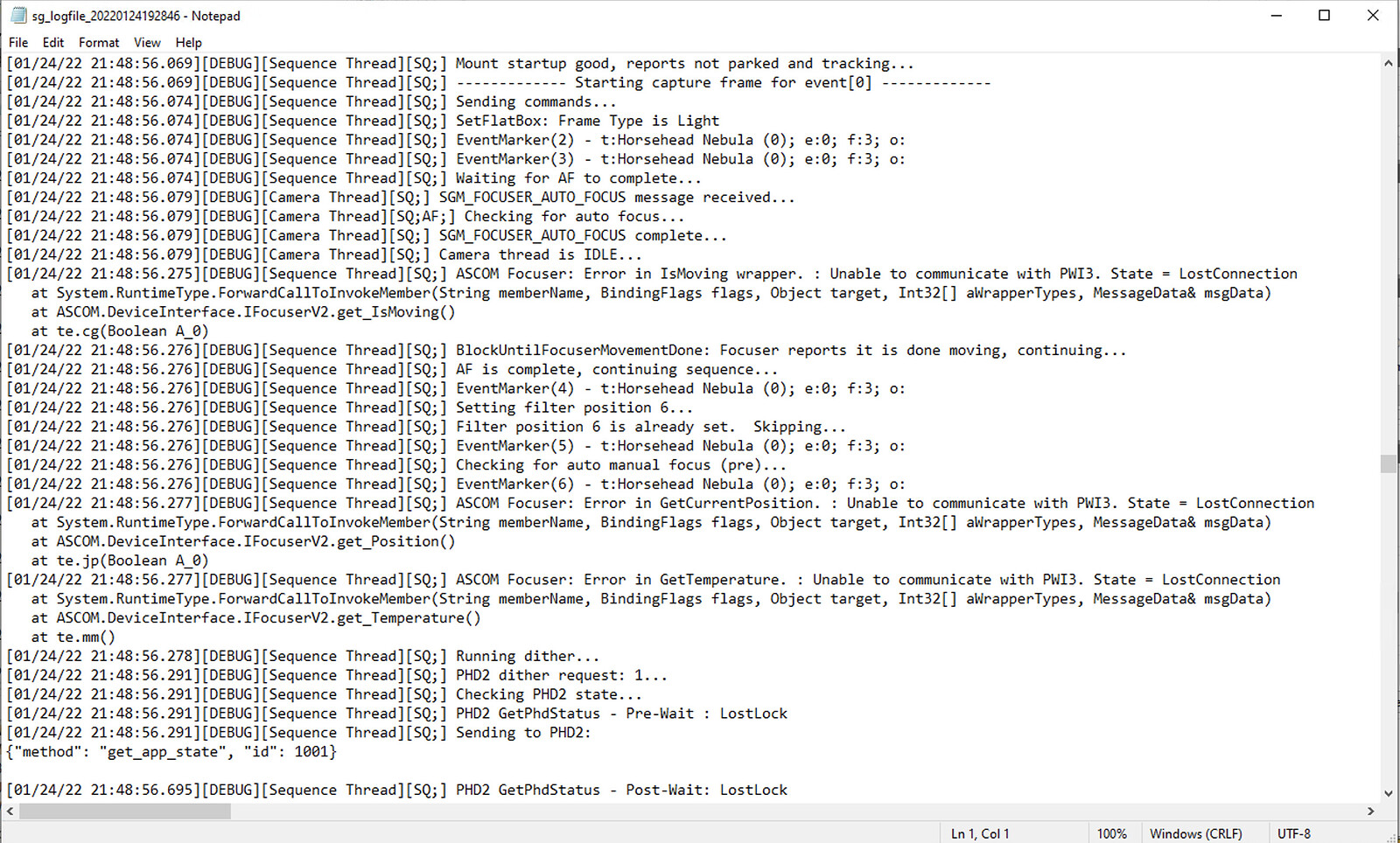 Repeated "external disconnect" of scope & focuser w. PWI4 - Equipment Compatibility - Main ...