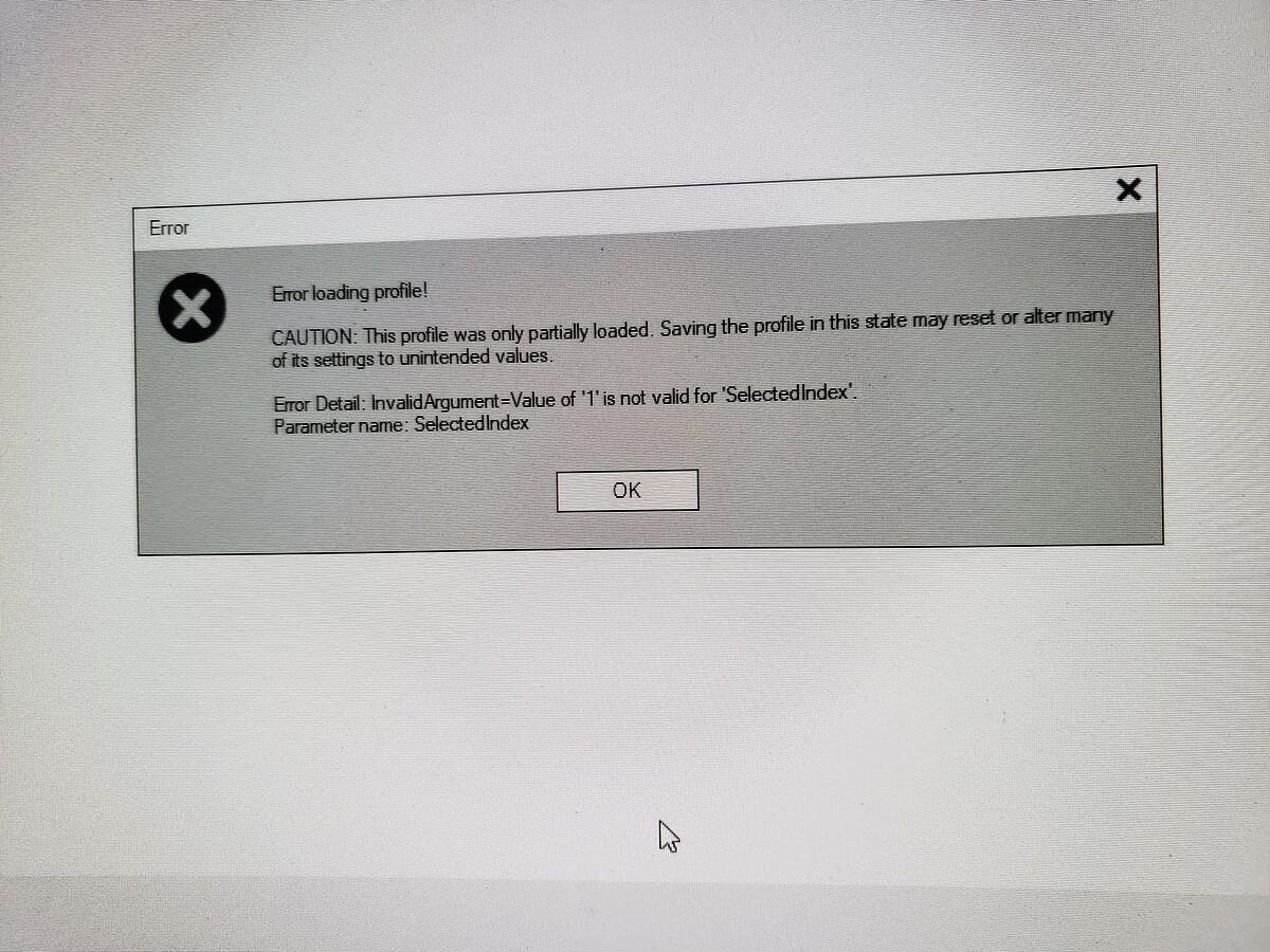 Error Loading Profile message - Sequence Generator - Main Sequence Software
