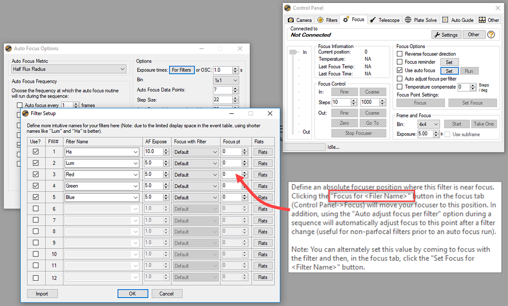 Where is "Focus for" - Auto Focus - Main Sequence Software