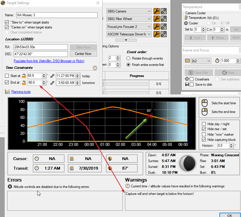 Planner says target below horizon but it is not - Sequence Generator - Main Sequence Software
