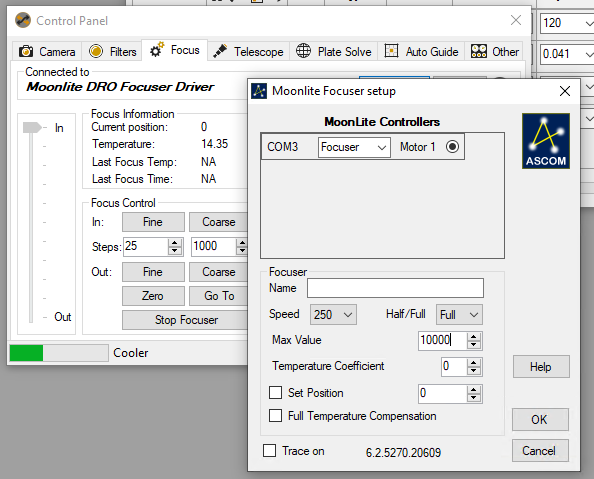 Focus Position, Moonlite Focuser - Sequence Generator - Main Sequence Software
